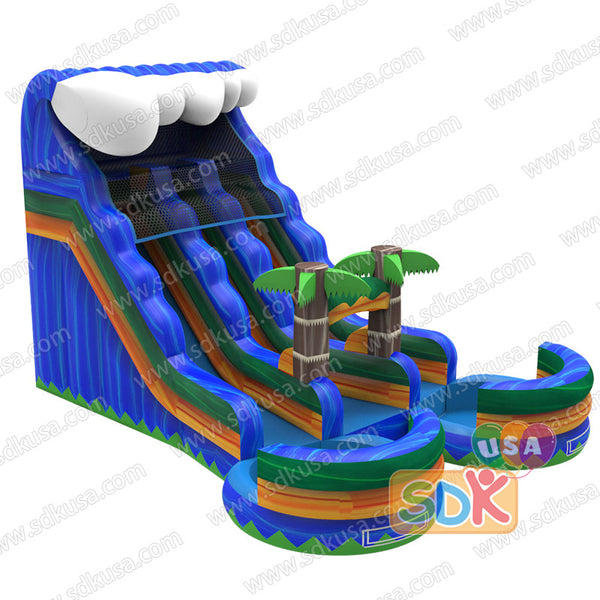 GWS-437 18ftH Marble Blue Dual Lane Wave Water Slide - SDKUSA